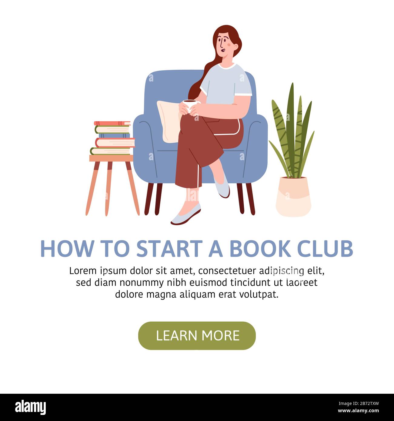 Book club landing page design. Book lover, reading club, library Stock ...