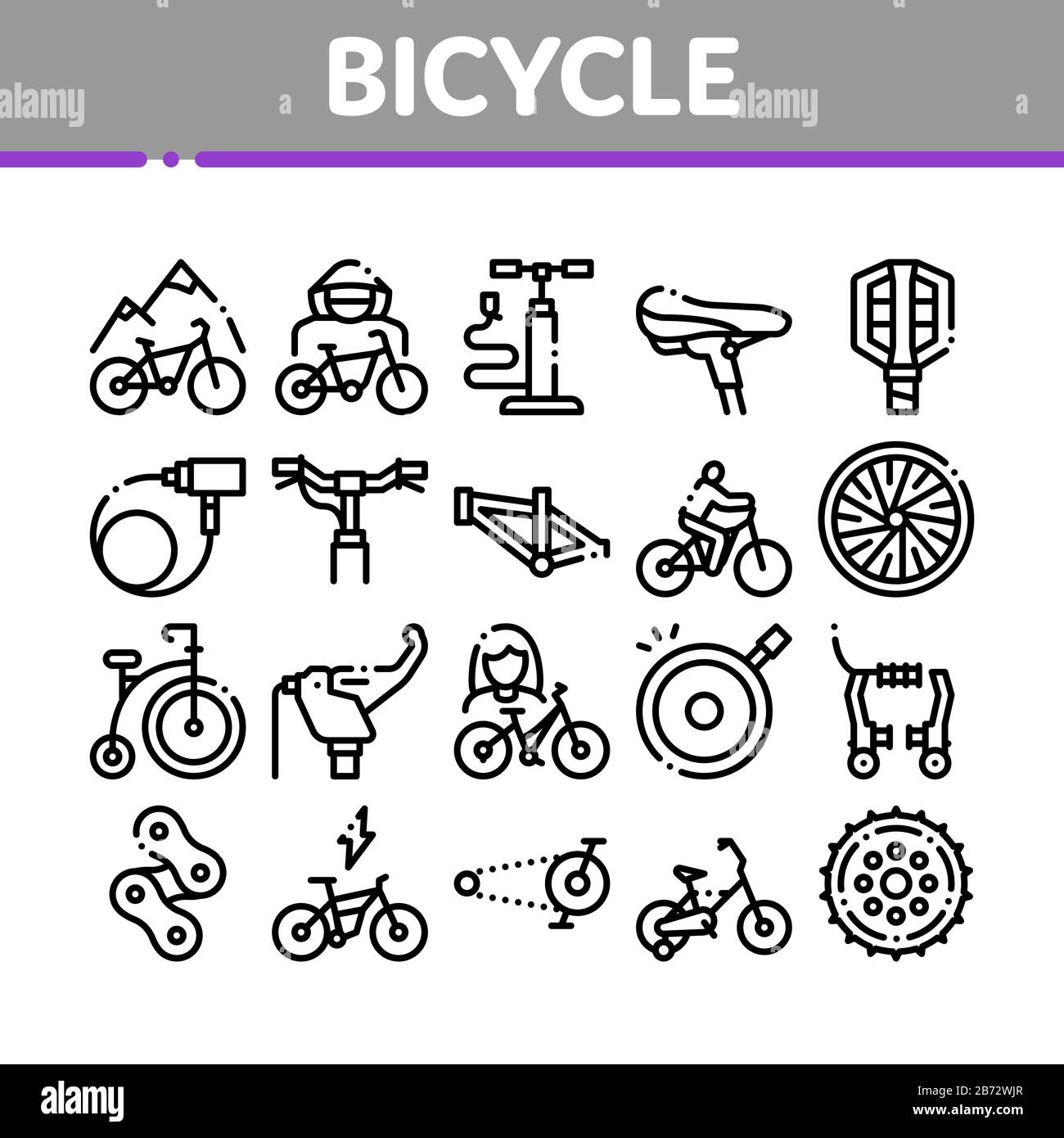 Bicycle Bike Details Collection Icons Set Vector Stock Vector Image ...