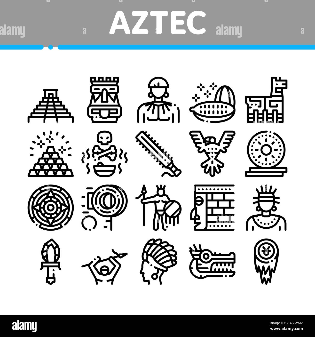 Aztec Civilization Collection Icons Set Vector Stock Vector Image & Art ...
