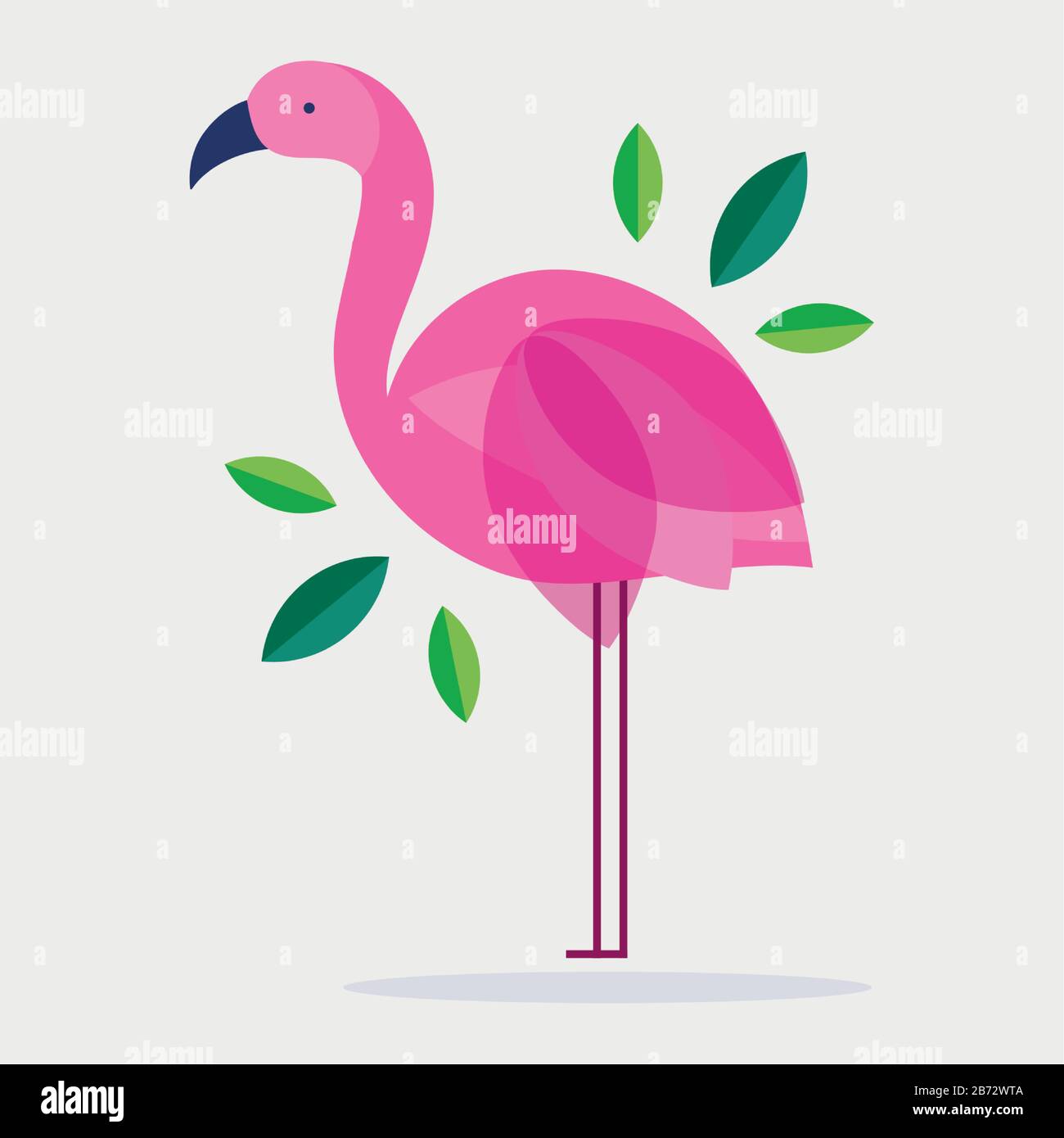 flamingo bird feather foliage nature fauna flora design vector ...