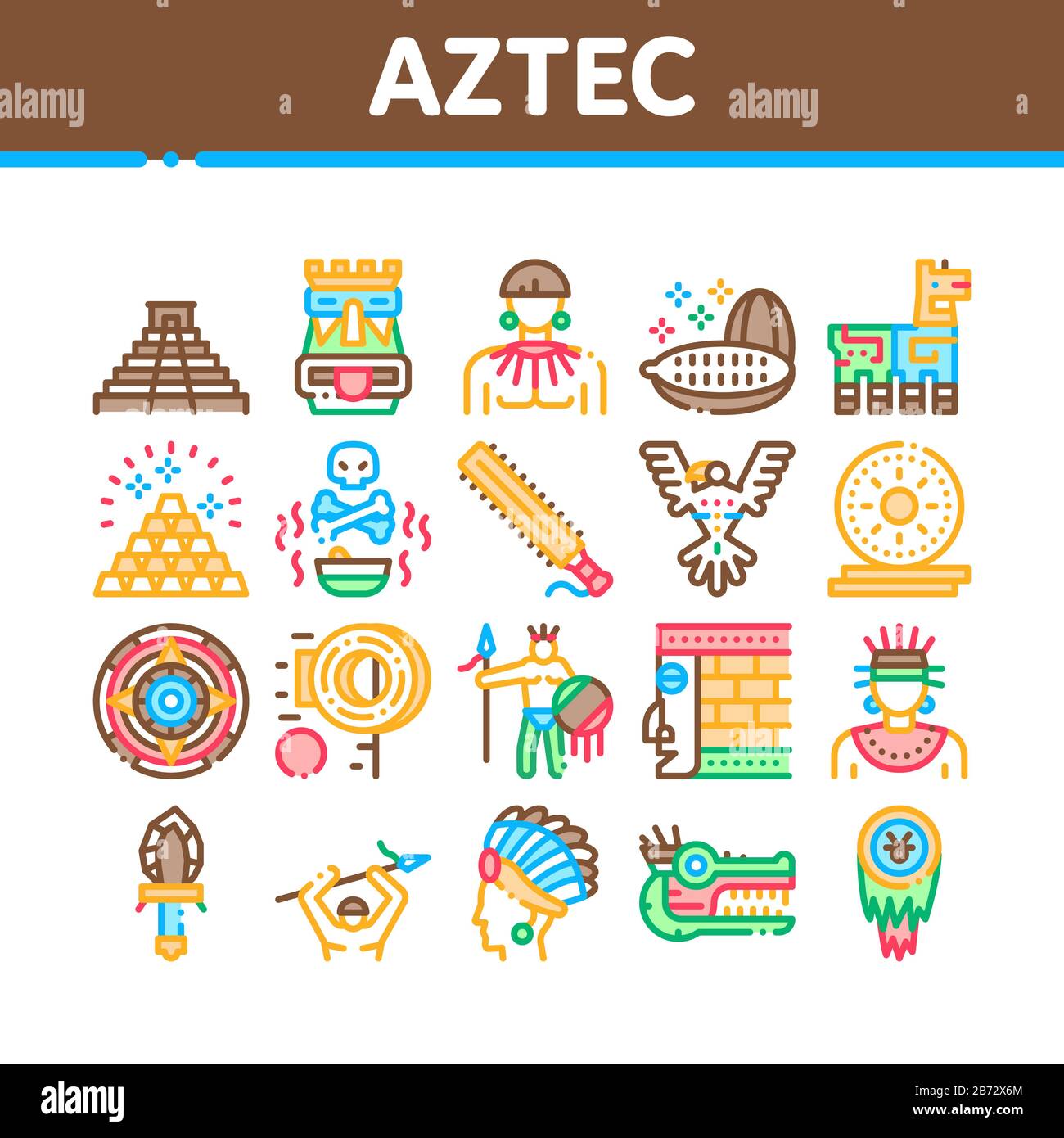 Aztec Civilization Collection Icons Set Vector Stock Vector Image & Art ...