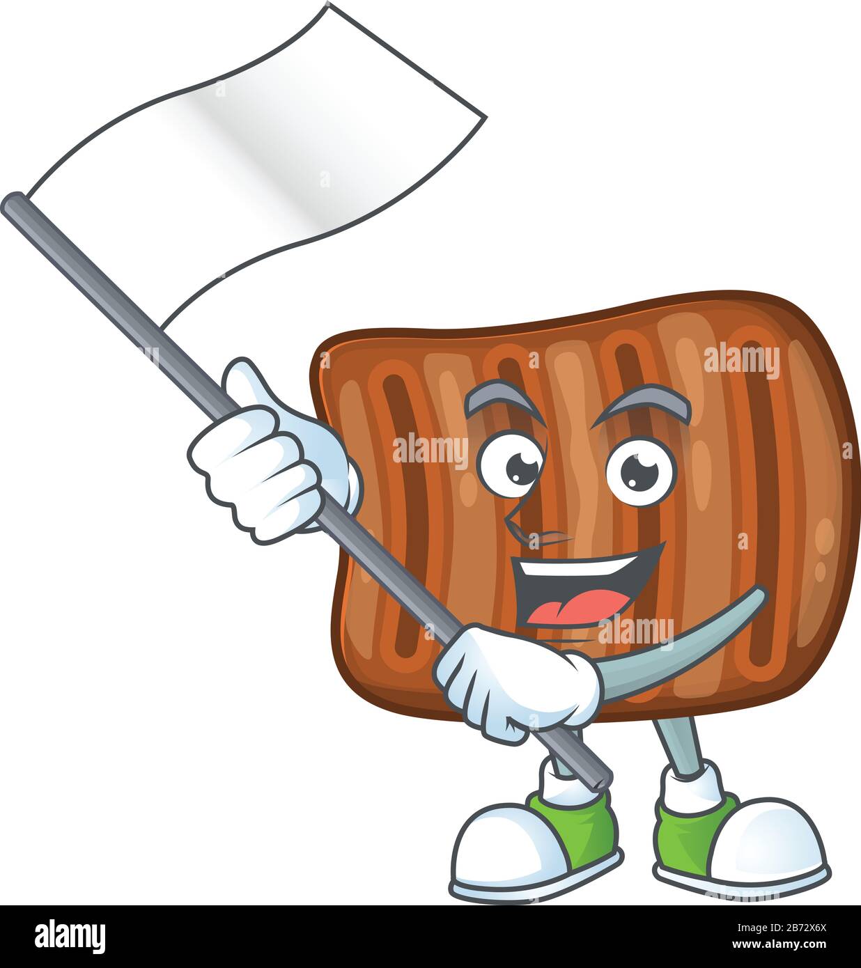 A patriotic roasted beef mascot character design holding standing flag ...