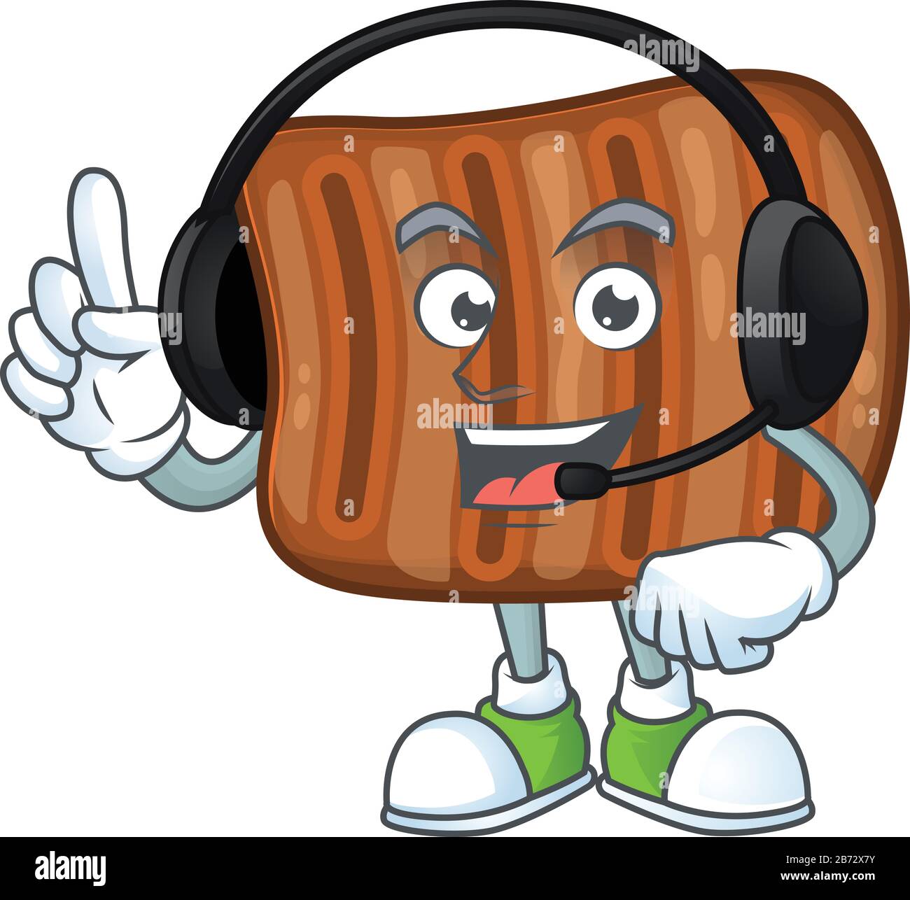 An attractive roasted beef mascot character concept wearing headphone ...