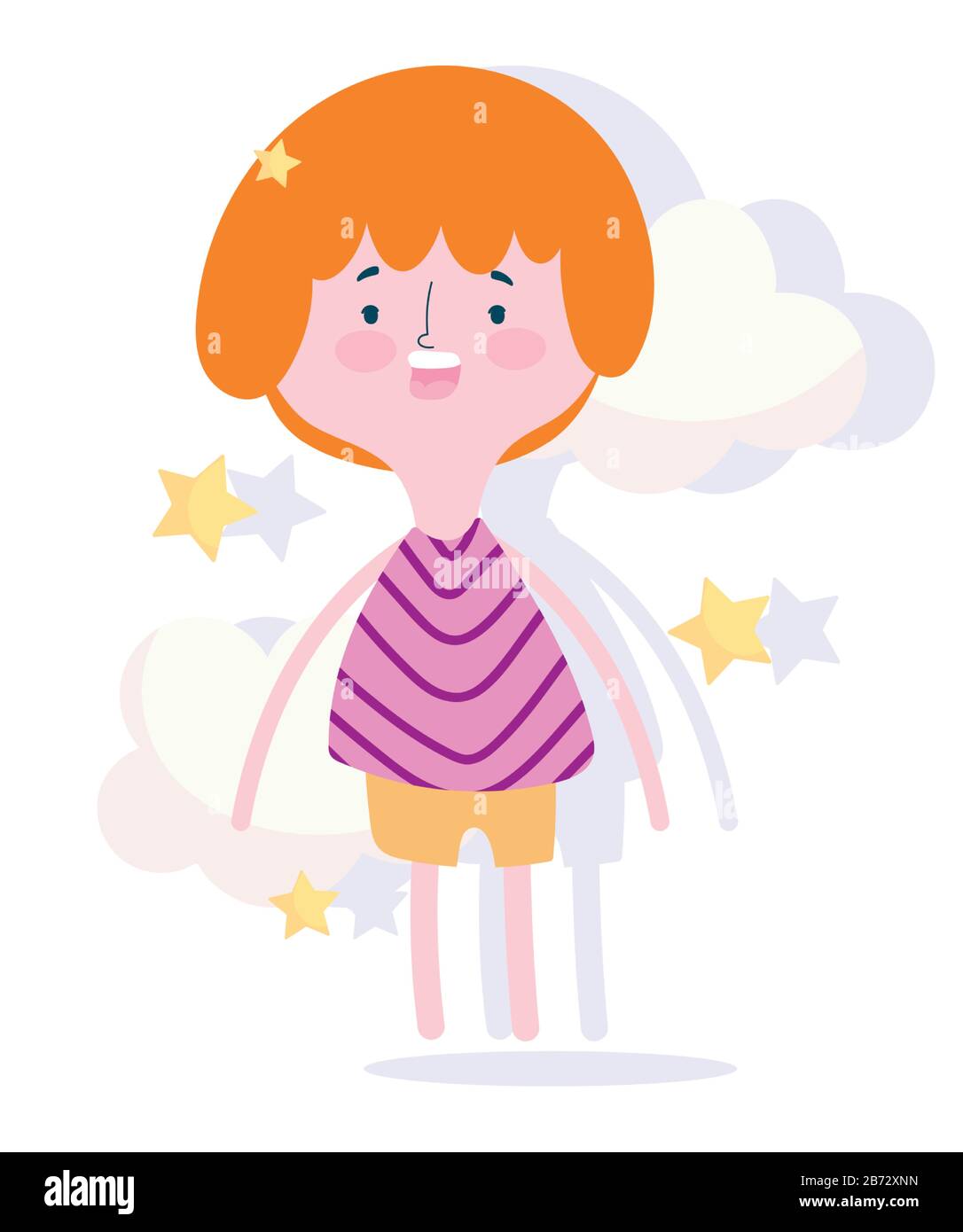 cute little boy character clouds stars cartoon vector illustration ...