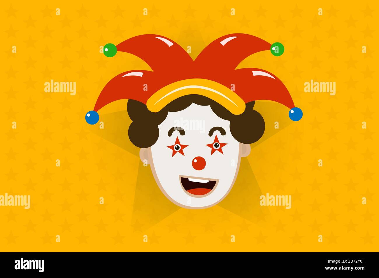 Funny jester head with star background flat design holiday event ...