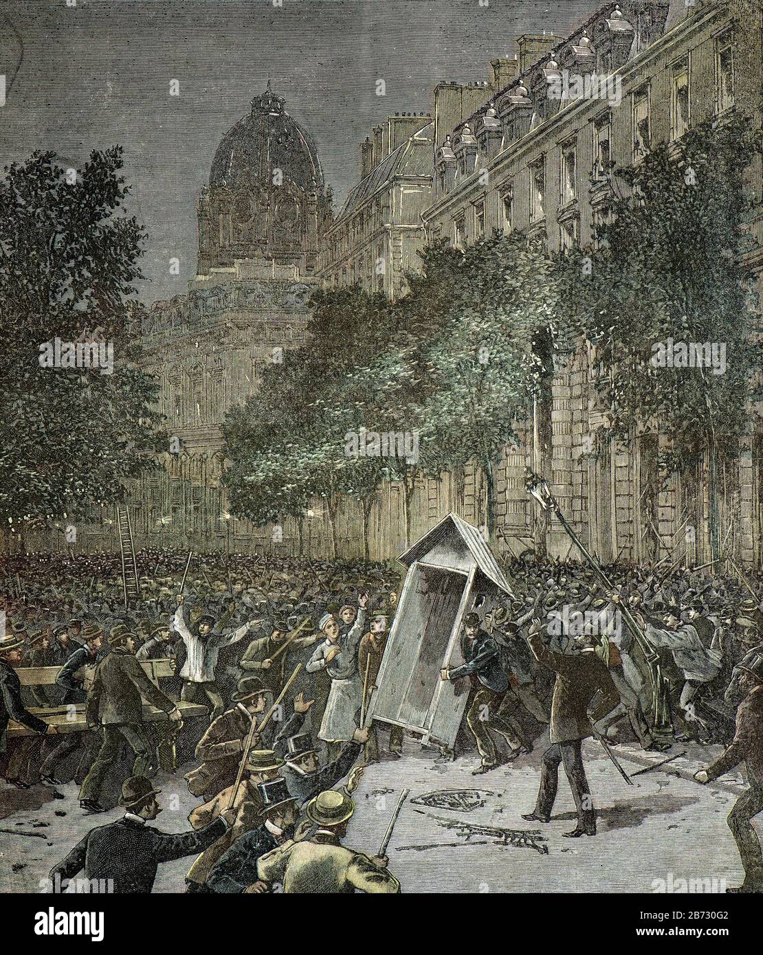 Engraving - Riots in Paris in July 1893, the prefecture of police was ...