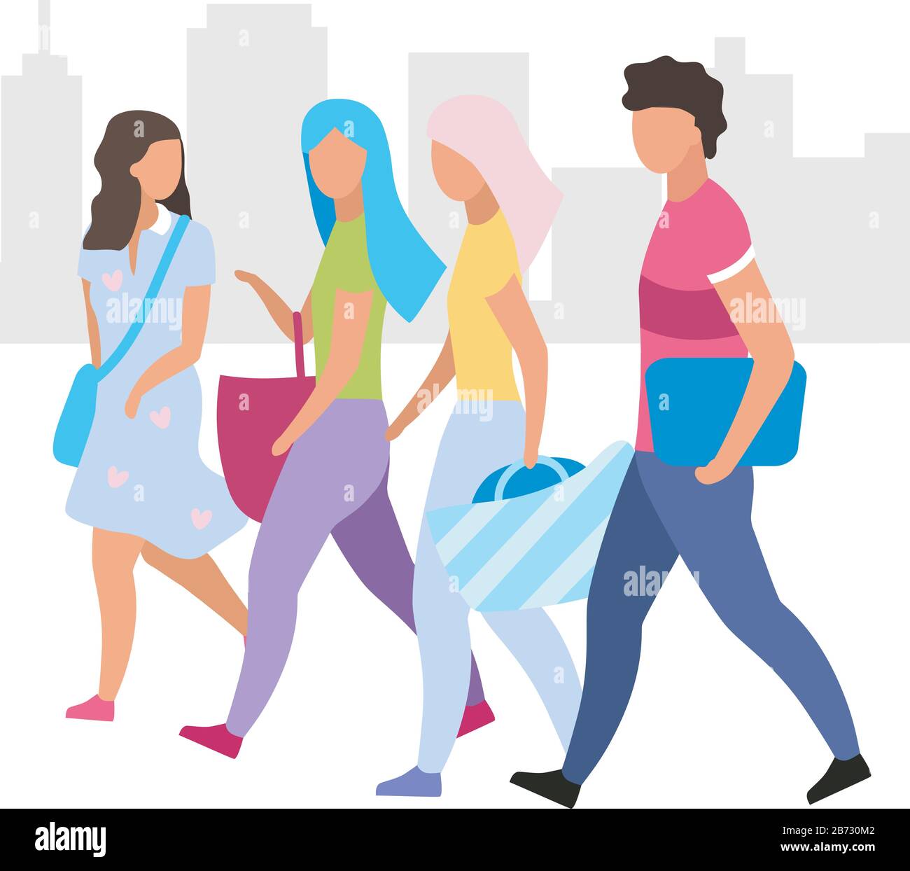 Friends go shopping together flat vector illustration Stock Vector ...