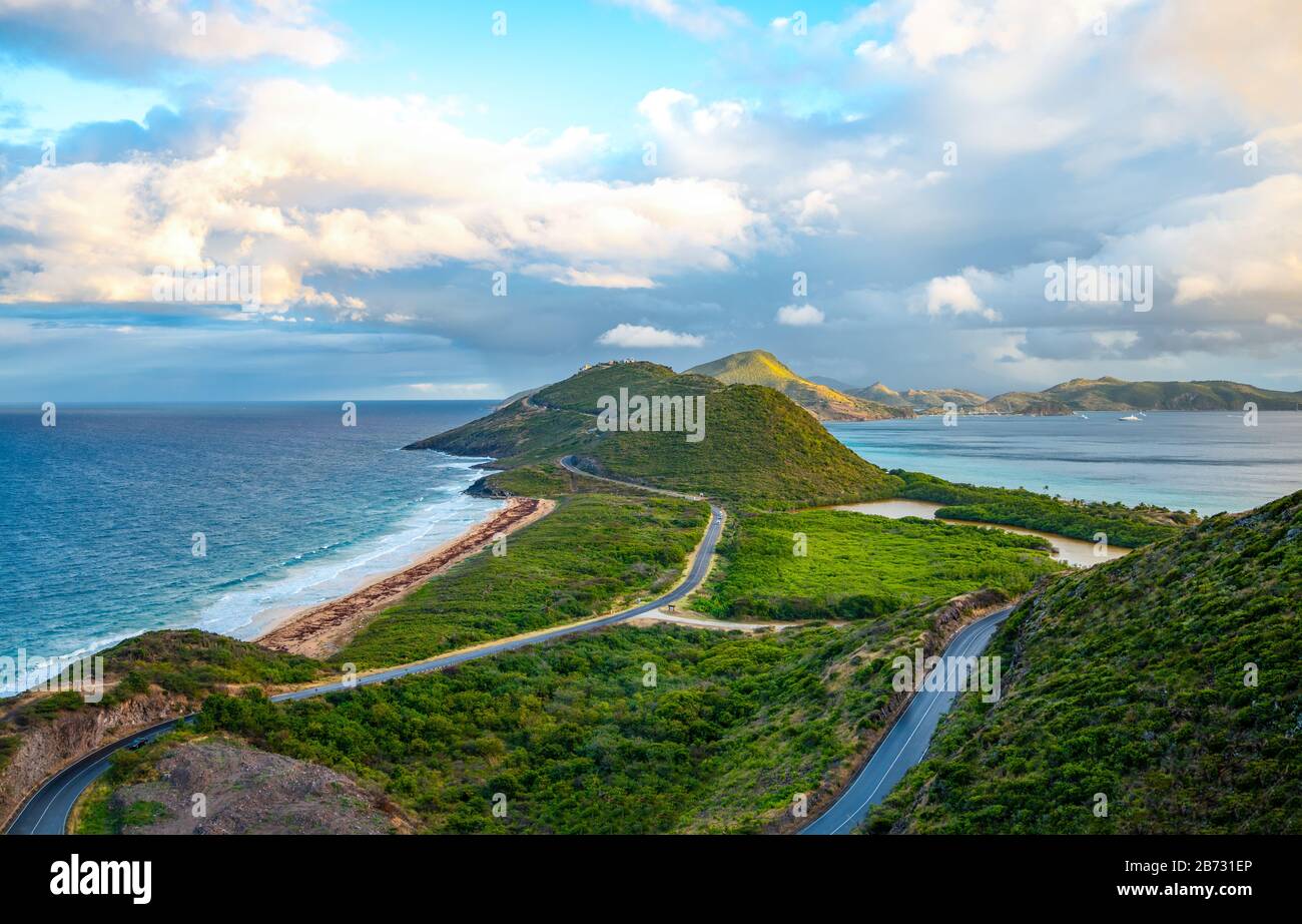 Caribbean Islands, panorama on the St.Kitts and Nevis islands seen from ...