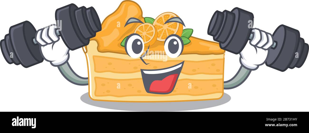Smiley Fitness exercise cheesecake orange cartoon character raising ...