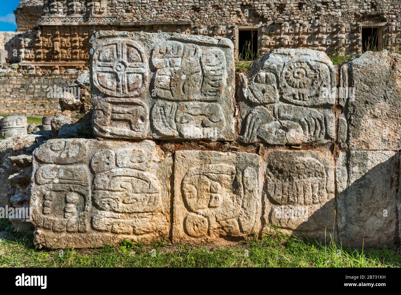 Stones carved with glyphs at Altar de los Glifos, Palacio de los ...