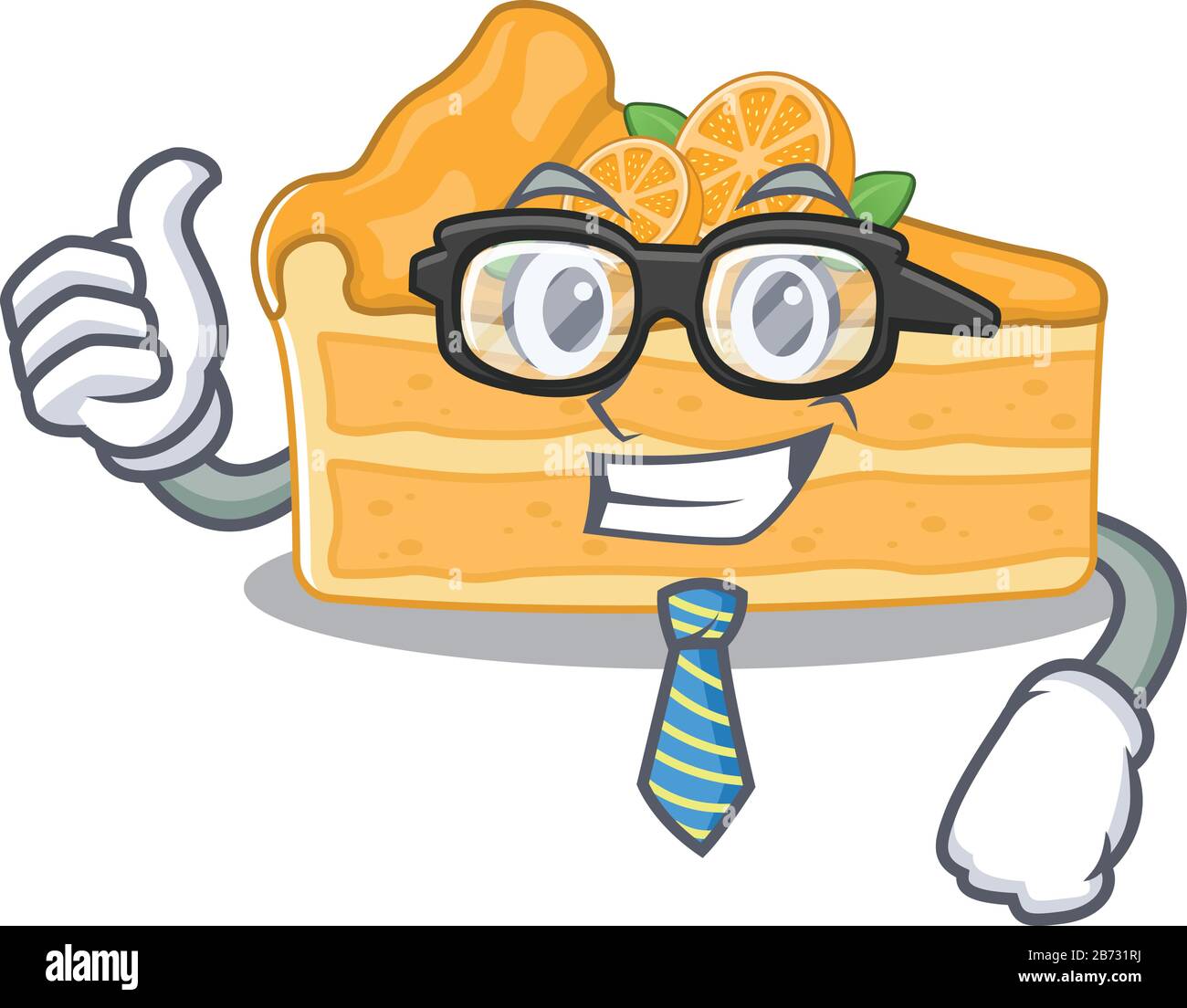 Cheesecake orange Businessman cartoon character with glasses and tie ...