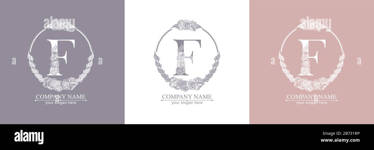 Letter F logo or monogram. For your business. Vector sign. Floral style ...