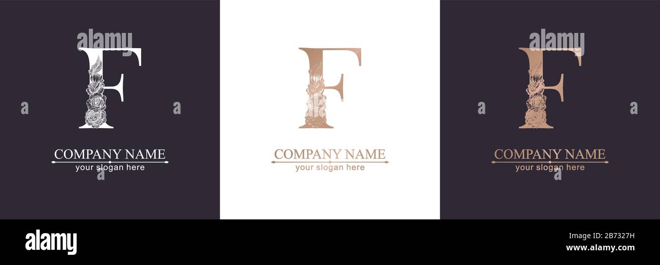 Letter F logo or monogram. For your business. Vector sign. Floral style ...