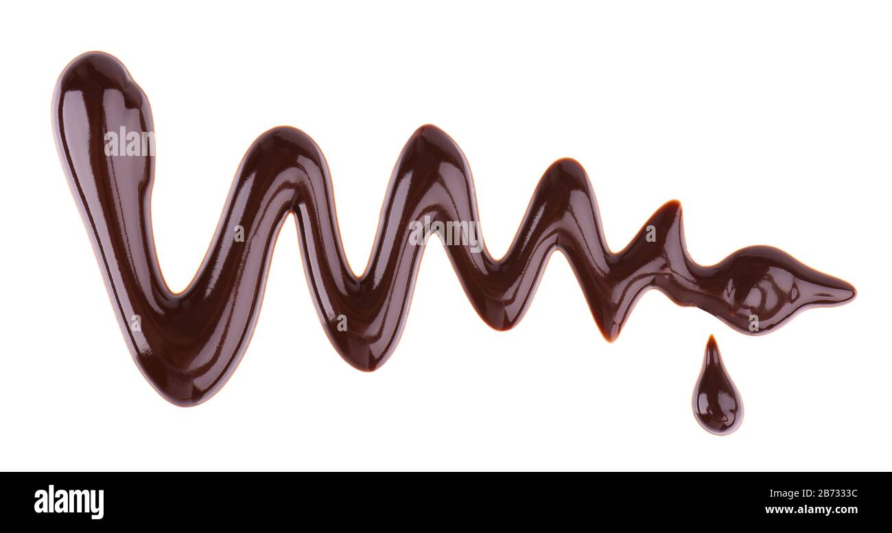 Chocolate syrup drizzle isolated on white background. Splashes of sweet ...