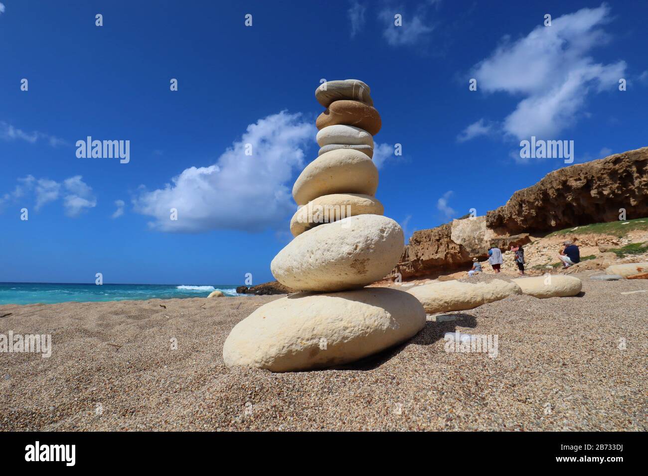 Stone Stacking, Cyprus, Republic of Cyprus, Eastern Mediterranean, 10 ...