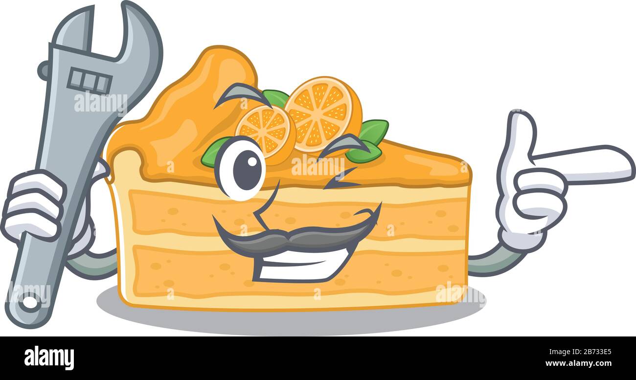 A picture of cool mechanic cheesecake orange cartoon character design ...