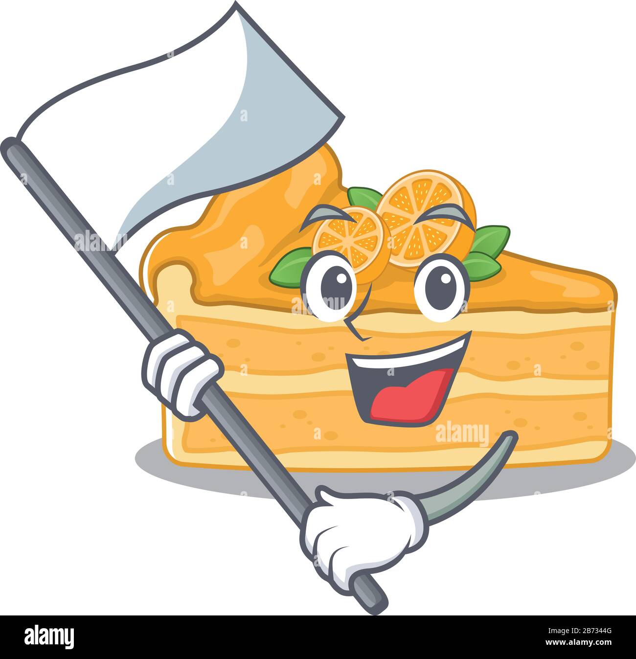 Cheesecake orange cartoon character design holding standing flag Stock ...