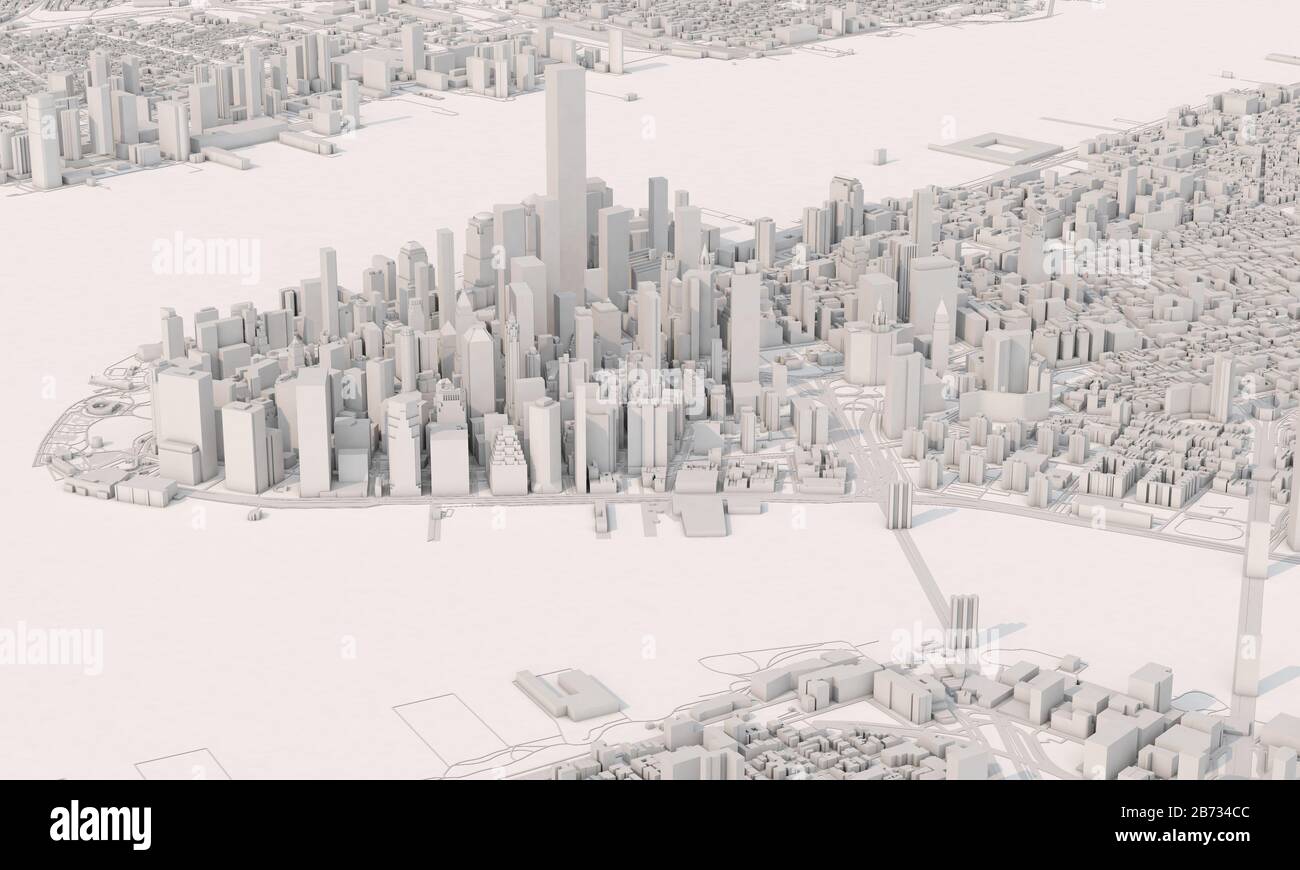 New York city map aerial view. grey minimal design. 3D Rendering Stock ...
