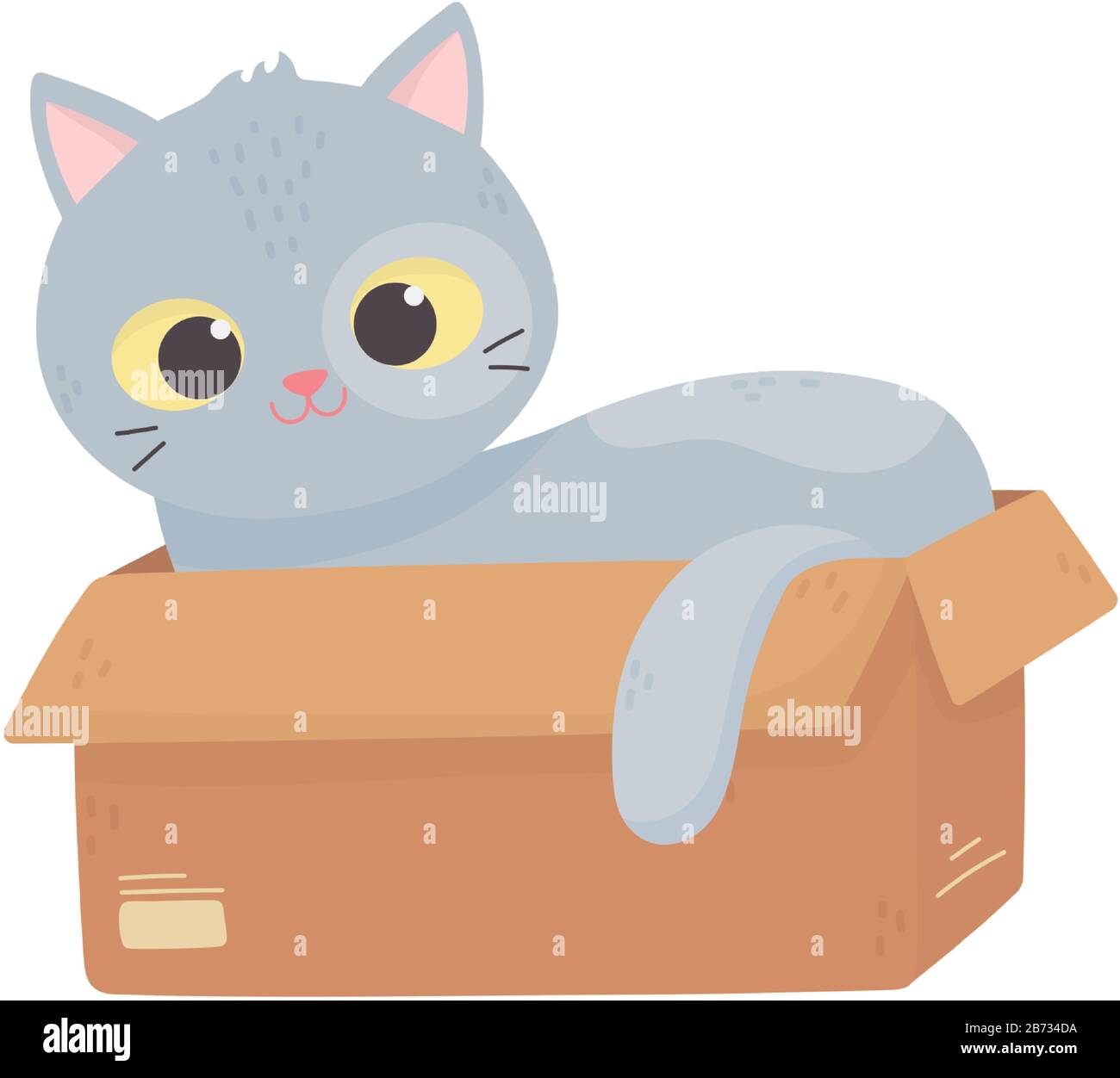 cute gray cat lying in the cardboard box cartoon vector illustration ...
