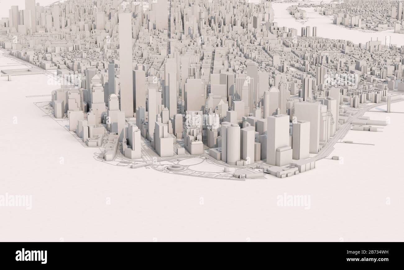 New York city map aerial view. grey minimal design. 3D Rendering Stock ...