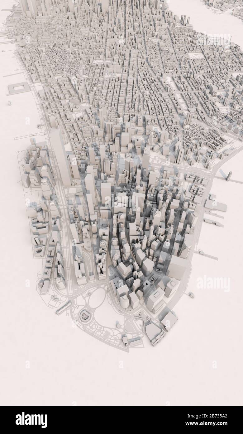 New York city map aerial view. grey minimal design. 3D Rendering Stock ...