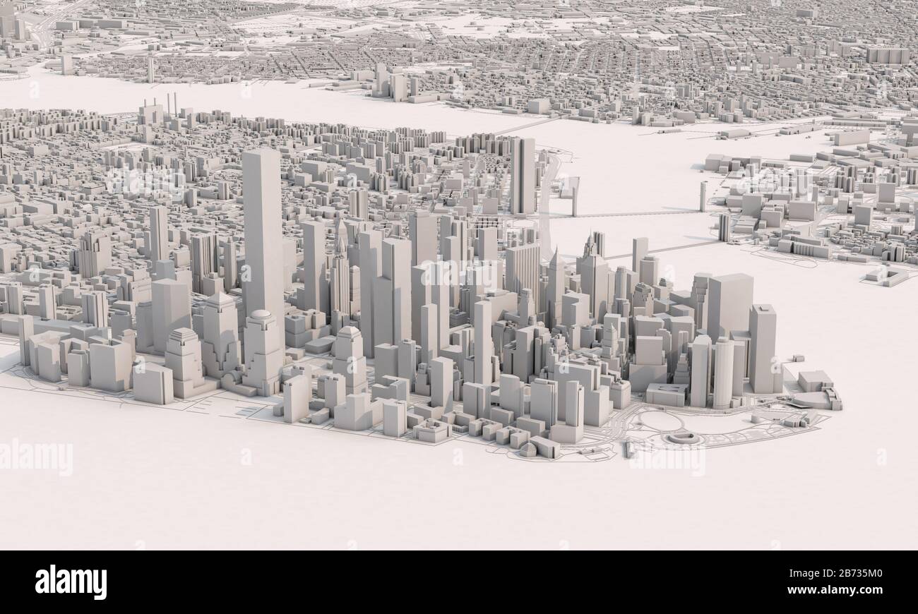 New York city map aerial view. grey minimal design. 3D Rendering Stock ...