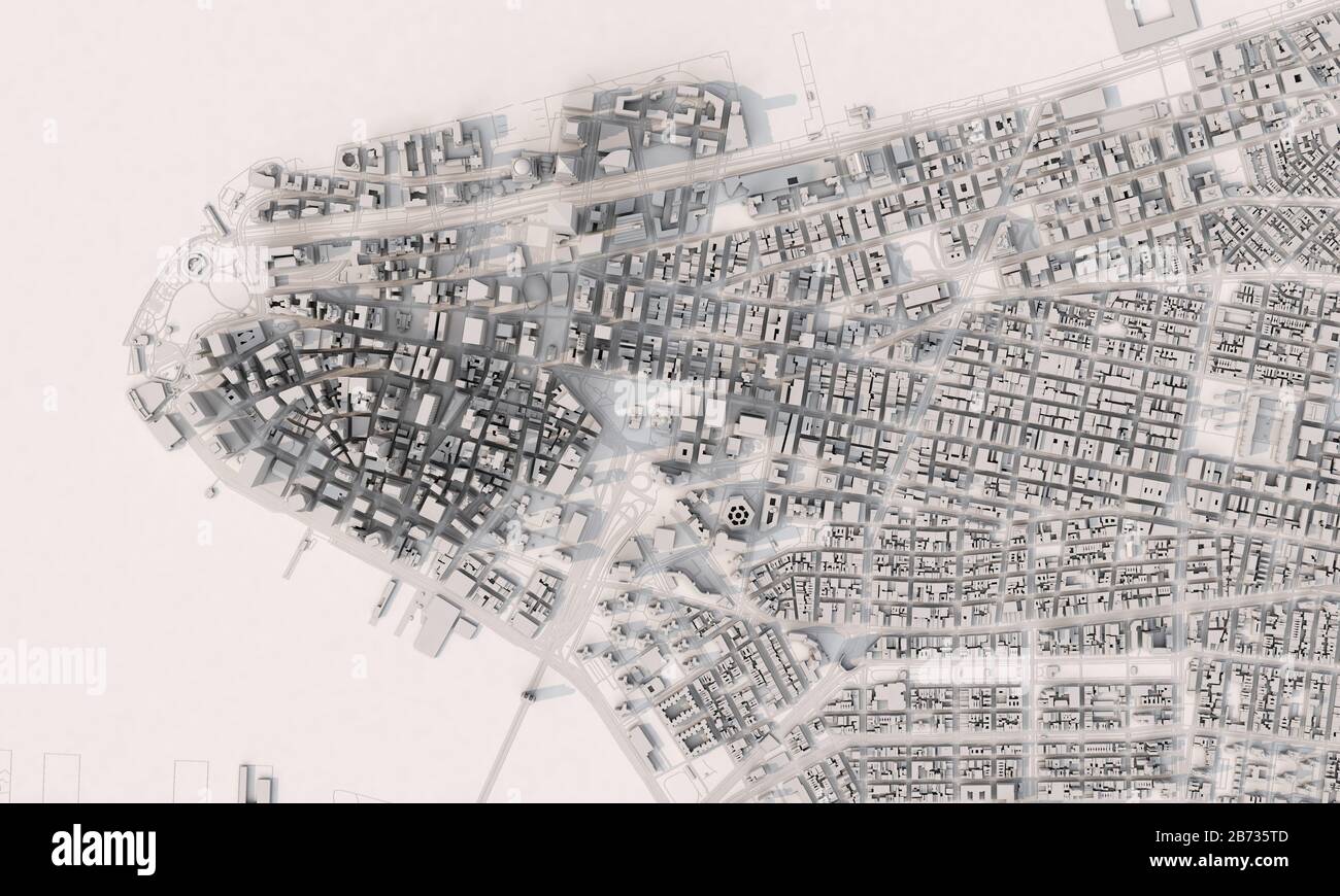 New York city map aerial view. grey minimal design. 3D Rendering Stock ...