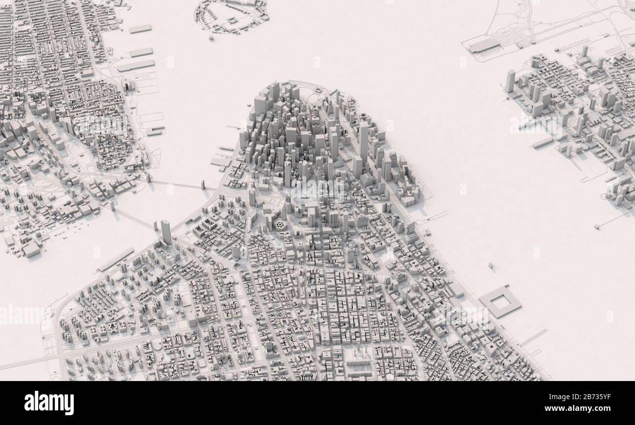 New York city map aerial view. grey minimal design. 3D Rendering Stock ...