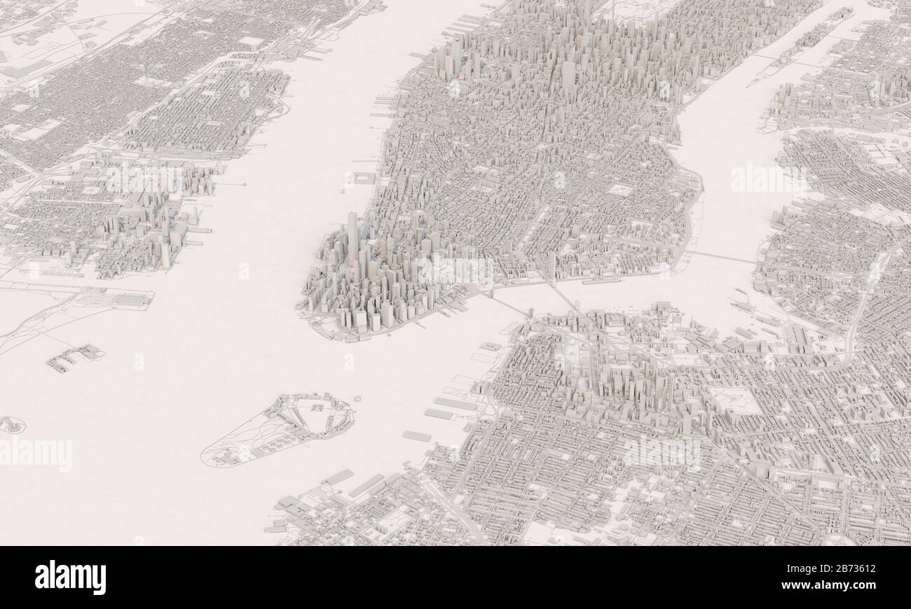 New York city map aerial view. grey minimal design. 3D Rendering Stock ...