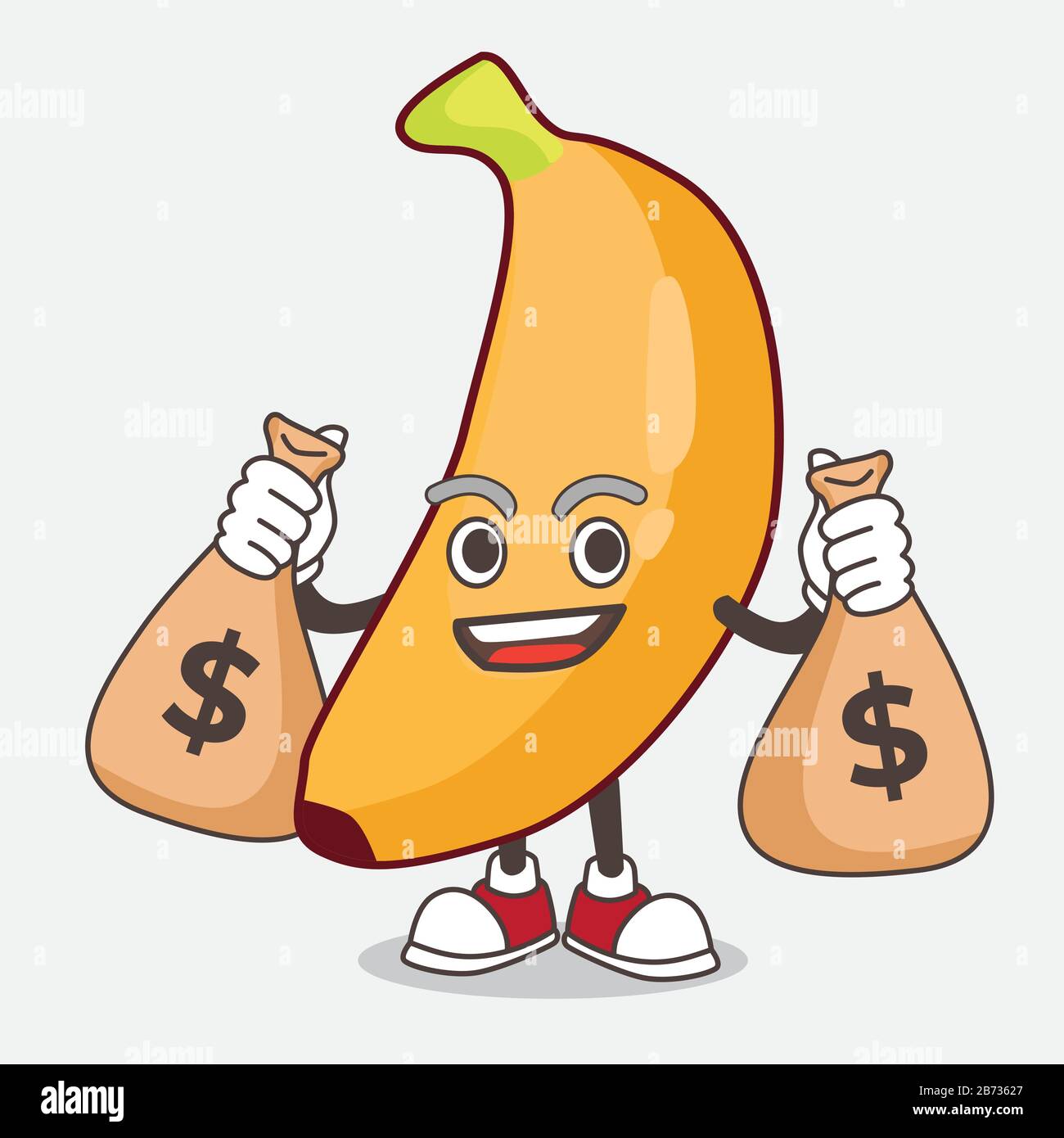 An illustration of Banana Fruit cartoon mascot character vector isolated with face, hand and ...