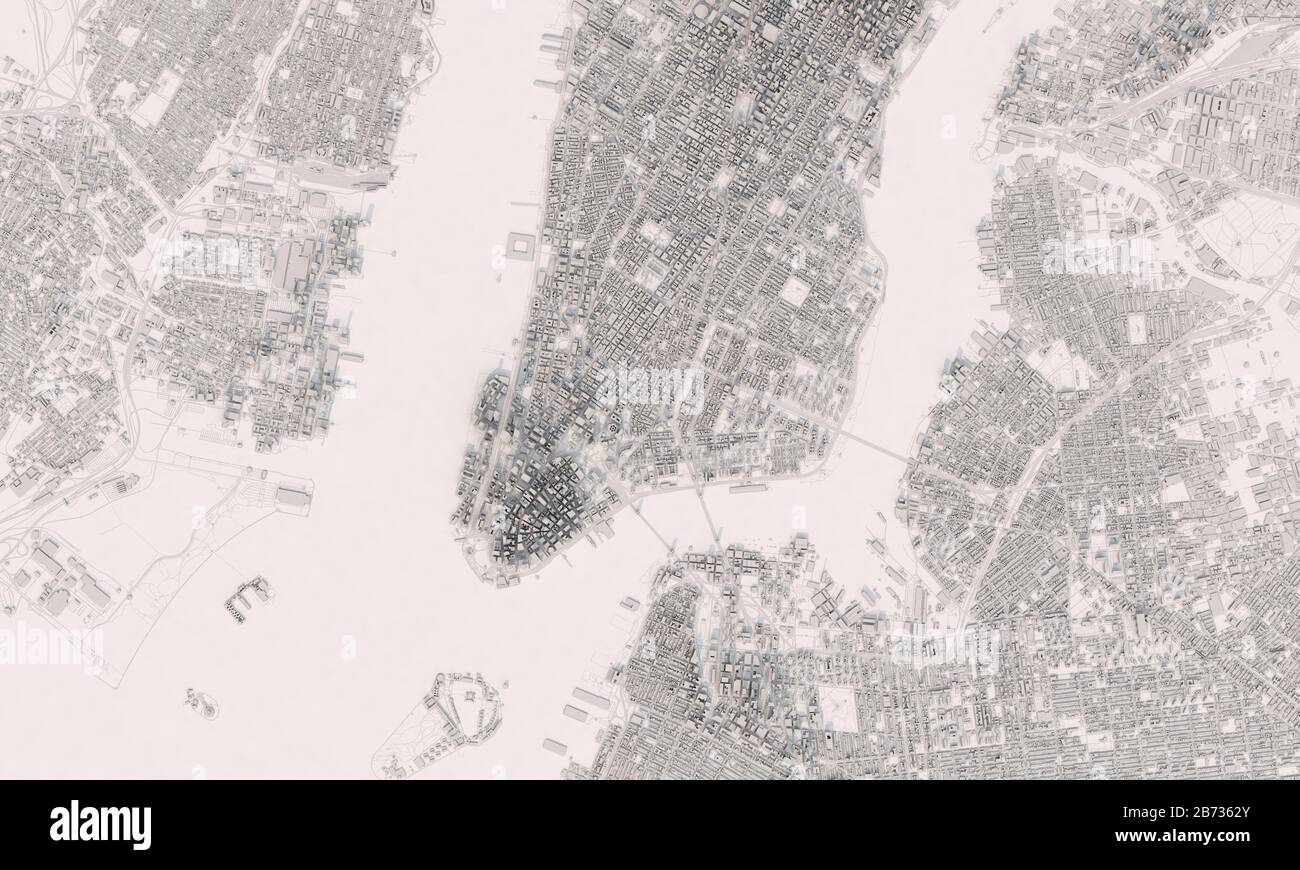 New York city map aerial view. grey minimal design. 3D Rendering Stock ...