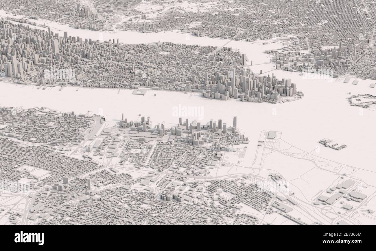 New York city map aerial view. grey minimal design. 3D Rendering Stock ...