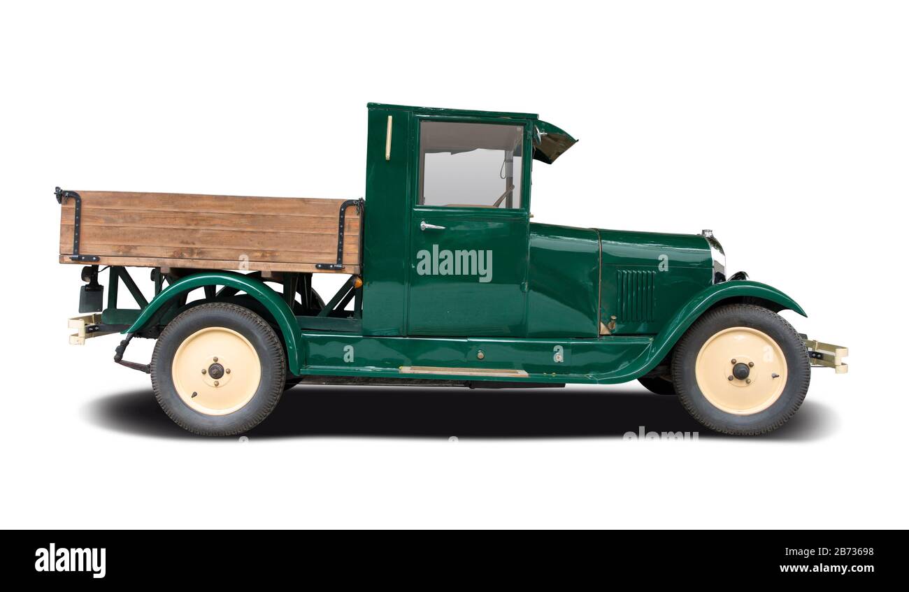 Antique pickup truck side view isolated on white Stock Photo - Alamy
