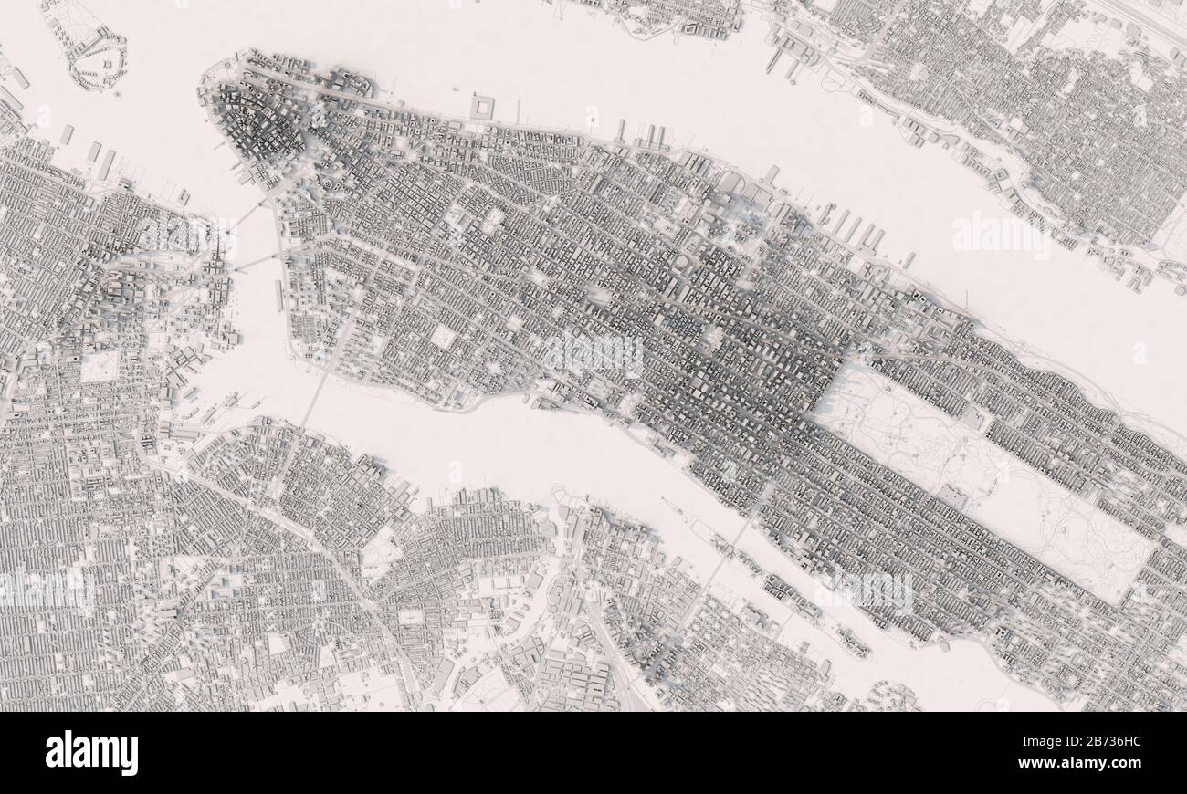 New York city map aerial view. grey minimal design. 3D Rendering Stock ...