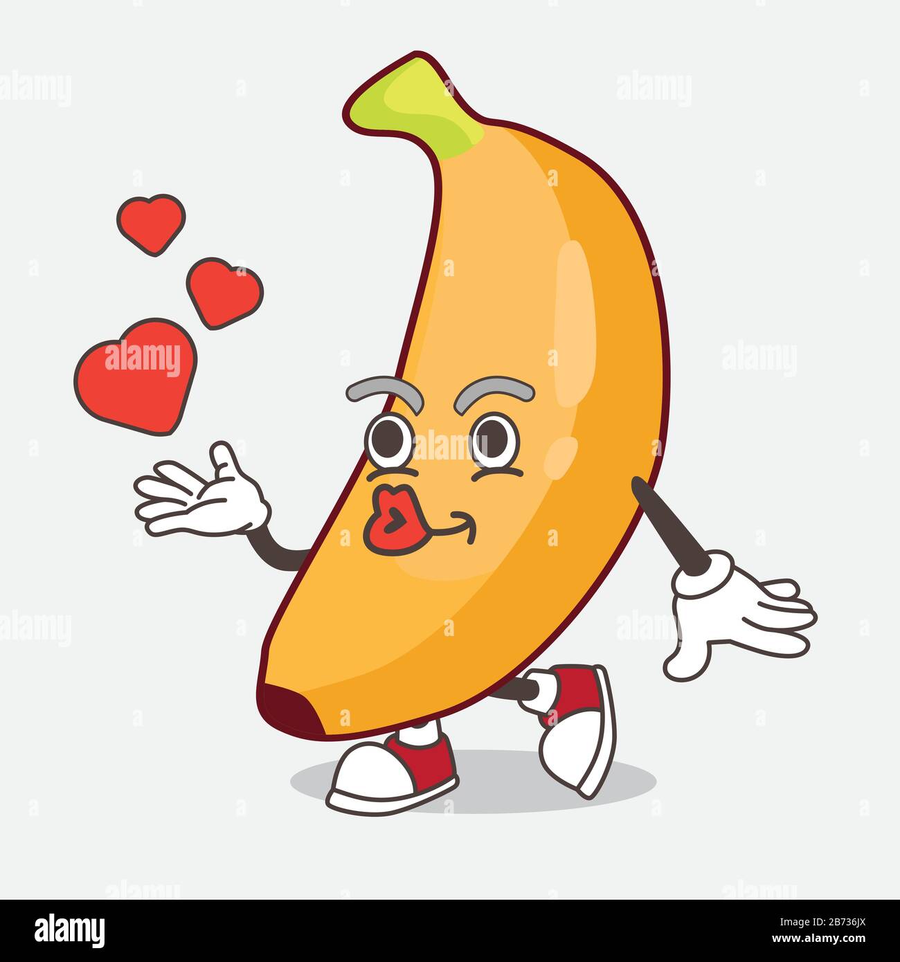 An illustration of Banana Fruit cartoon mascot character vector isolated with face, hand and ...