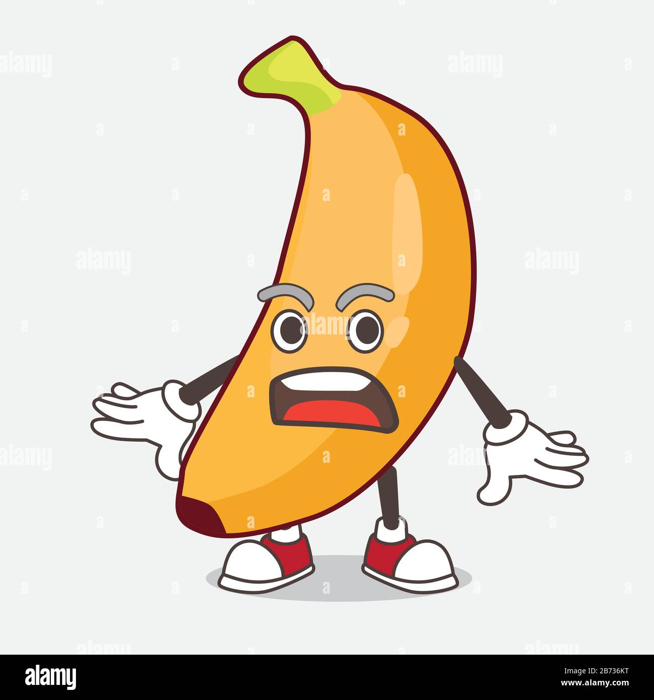An illustration of Banana Fruit cartoon mascot character vector isolated with face, hand and ...