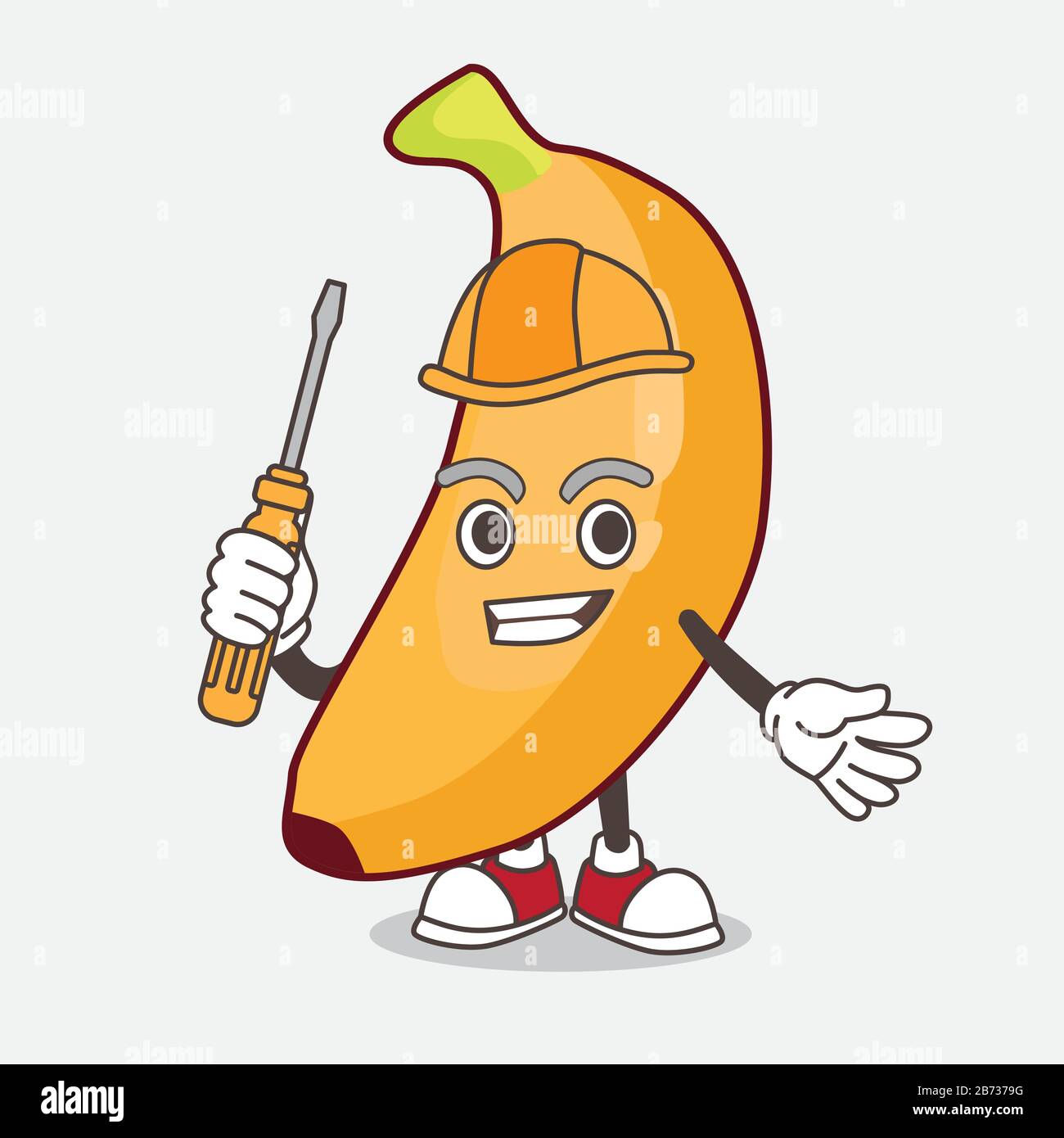 An illustration of Banana Fruit cartoon mascot character vector isolated with face, hand and ...