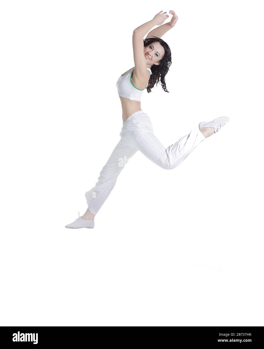 Cute young woman dancing happily.photo on white background Stock Photo ...