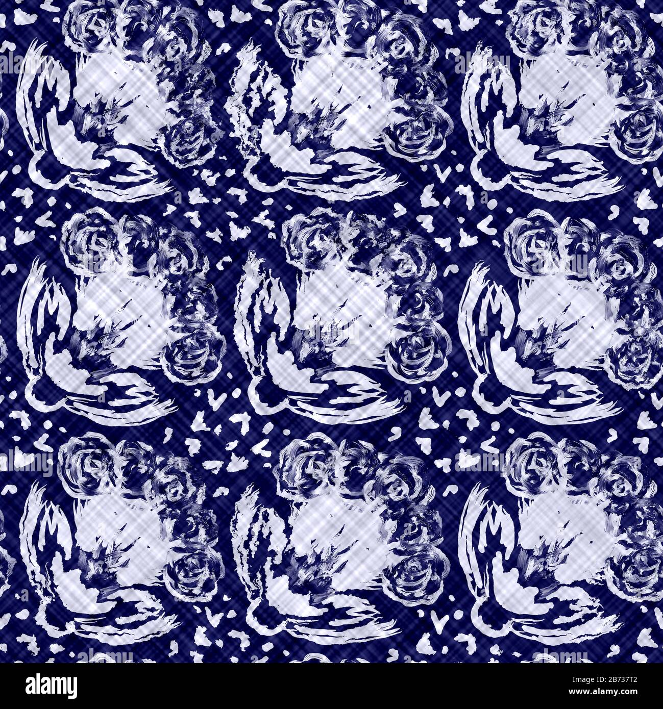 Indigo blue batik dyed daisy flower effect texture background. Seamless ...