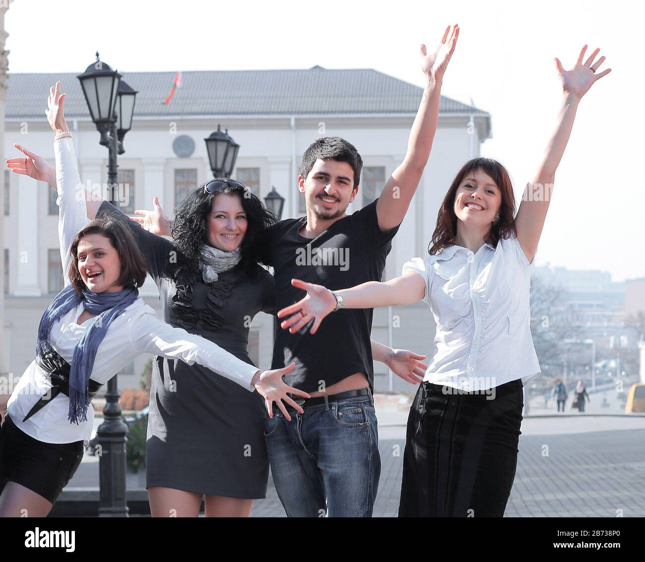 group of happy students standing on the street Stock Photo - Alamy