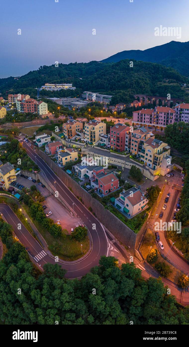 Vertical photo of Genoa city townscape view with colorful houses Stock ...