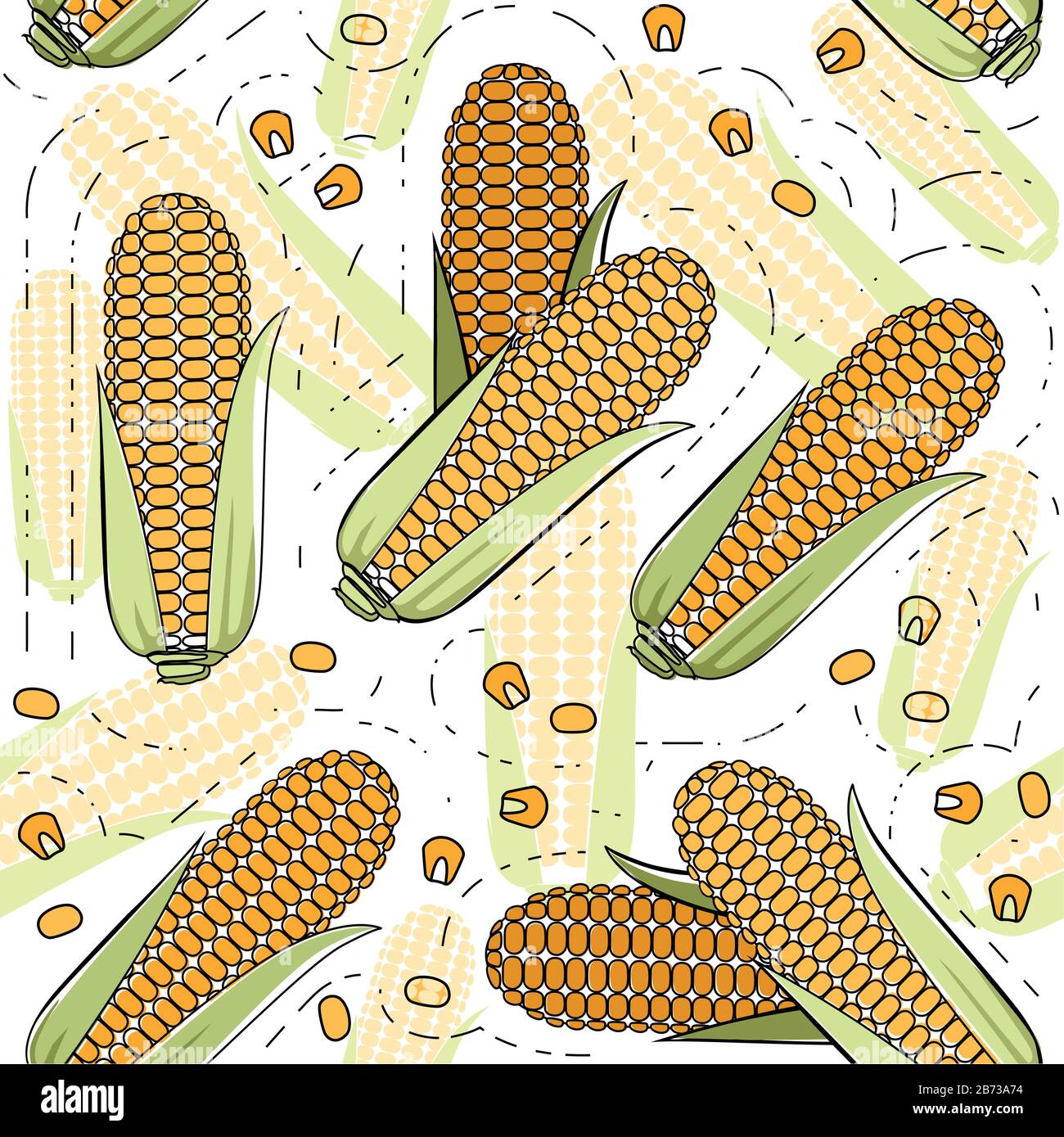 Seamless pattern of corn cob flat vector illustration on white ...
