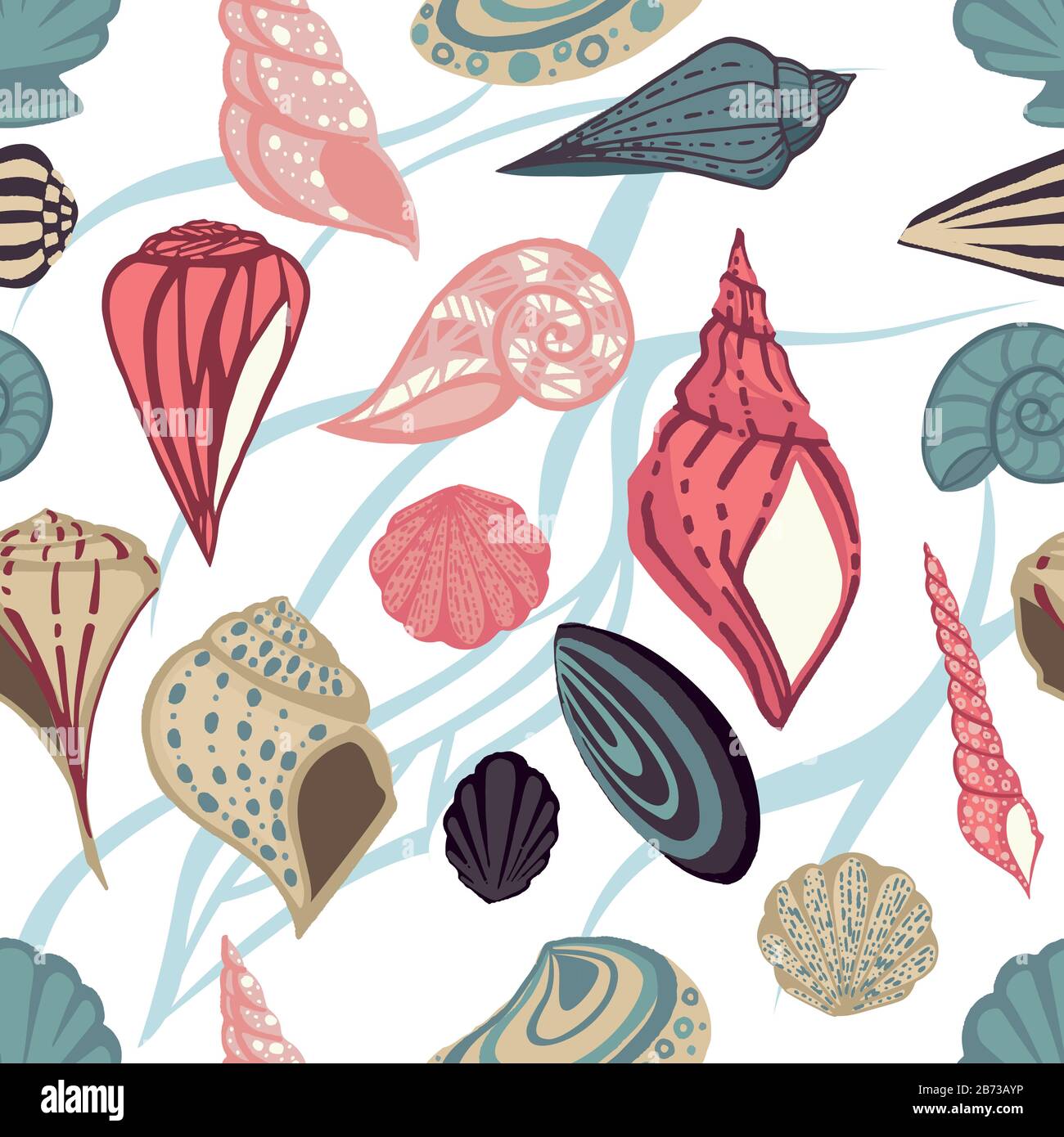 Seamless pattern big different seashell collection colored tropical ...