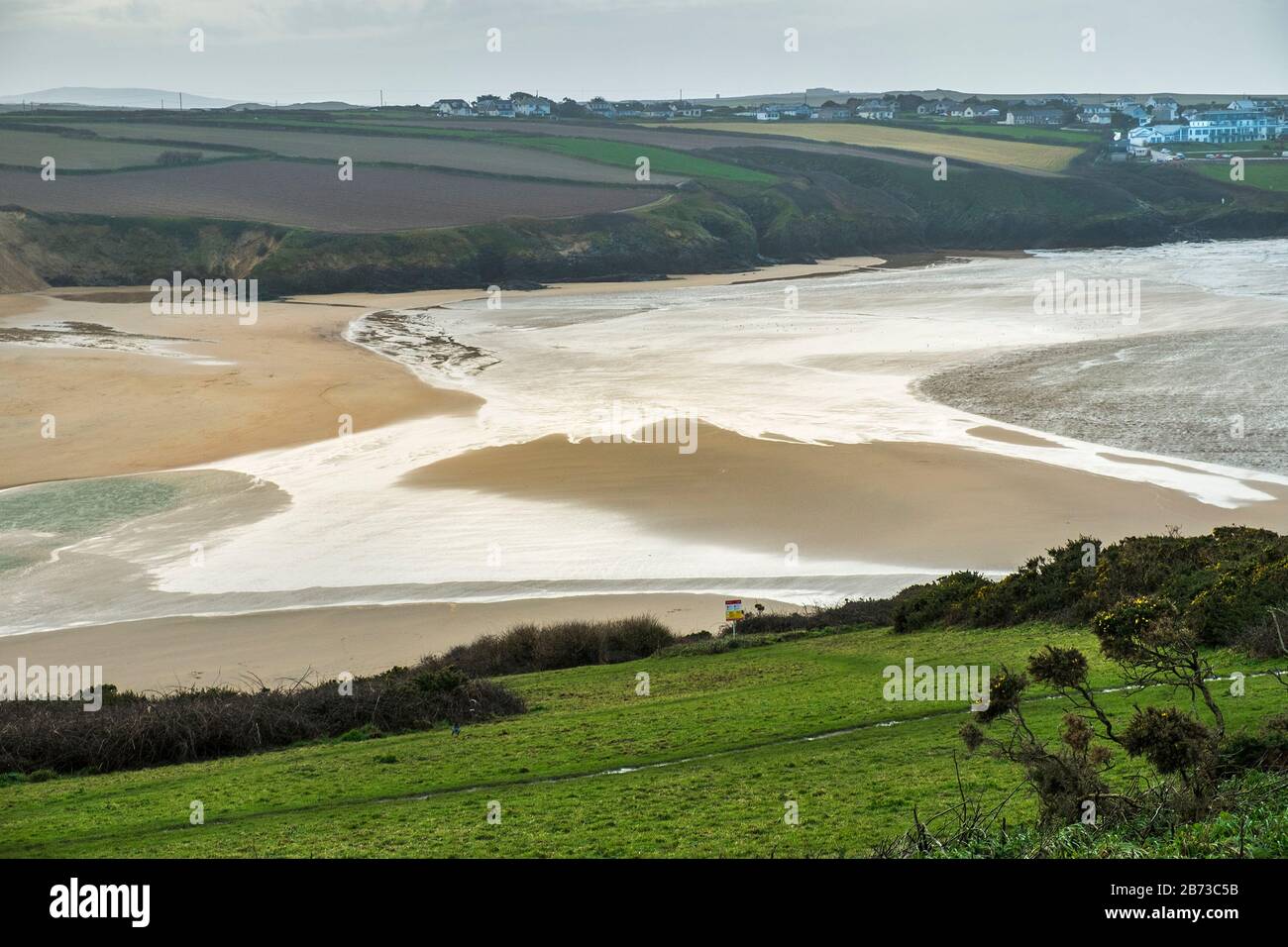 A view of Crantock Beach at low tide in Newquay in Cornwall Stock Photo ...