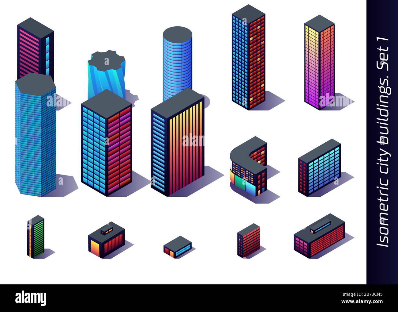 Isometric buildings for map, game or decoration with downtown ...