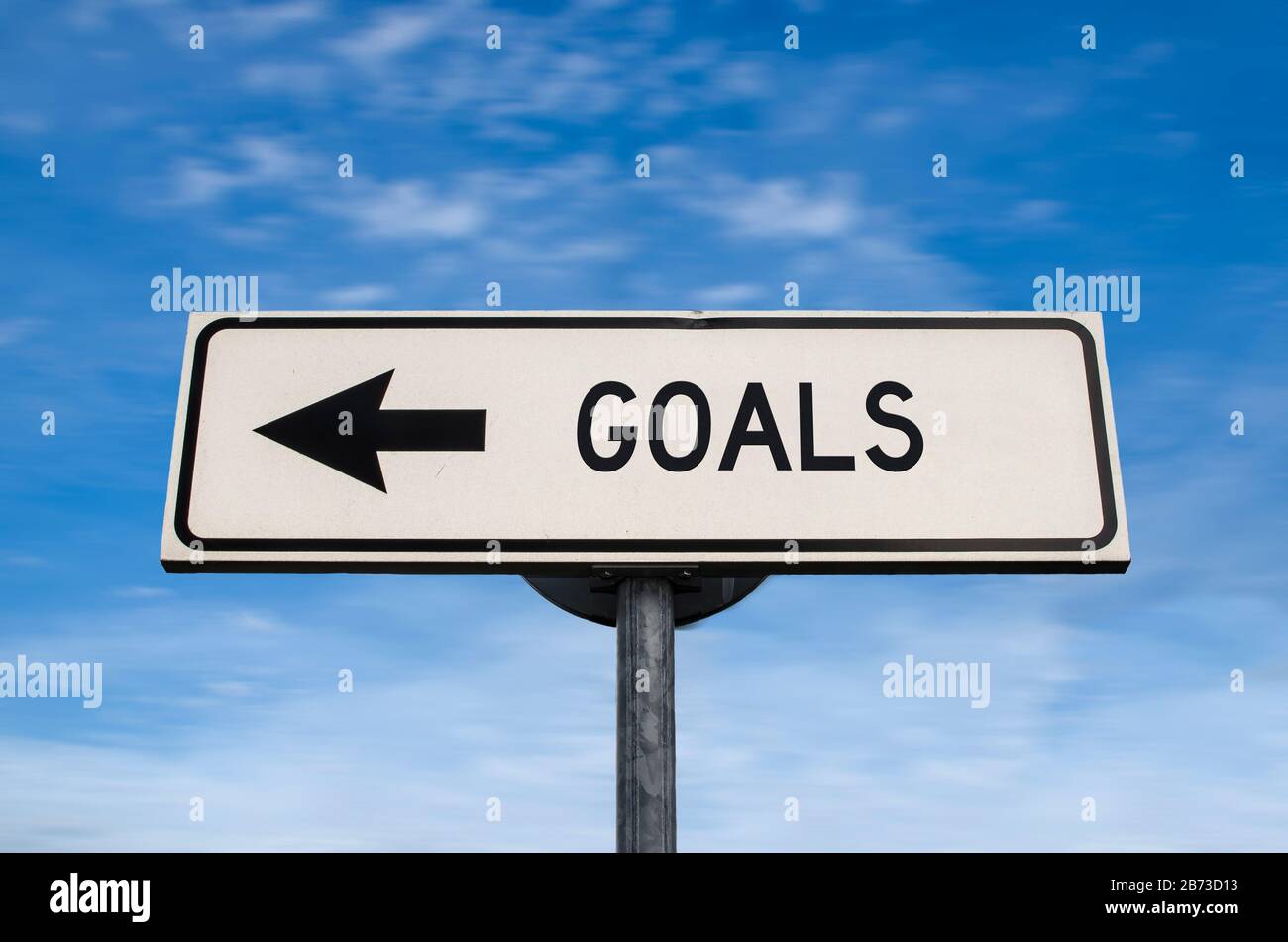 Goals road sign, arrow on blue sky background. One way blank road sign ...