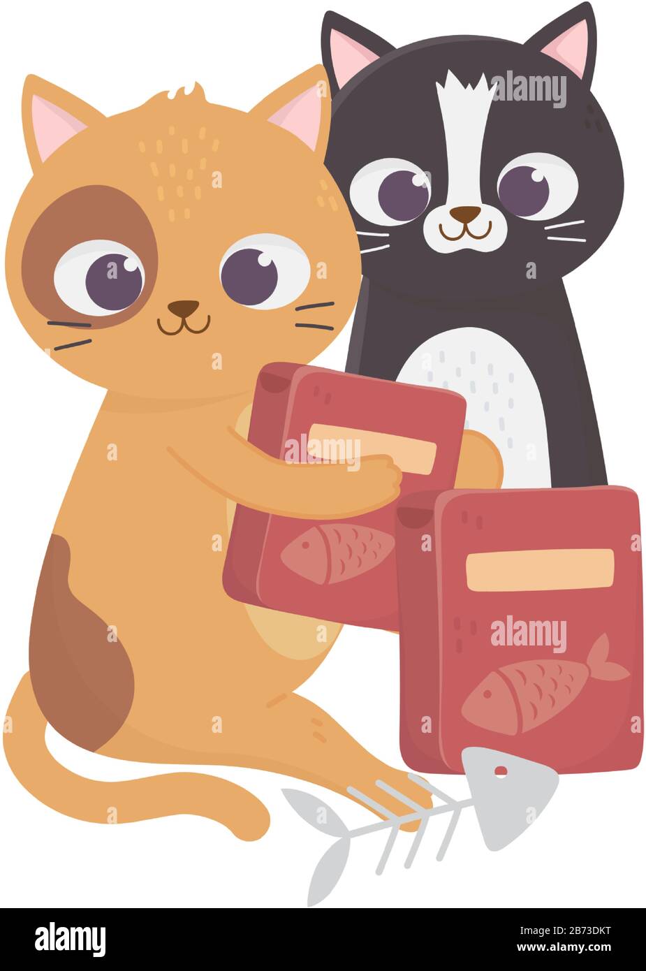 cats make me happy, cute felines with food boxes and fishbone vector ...
