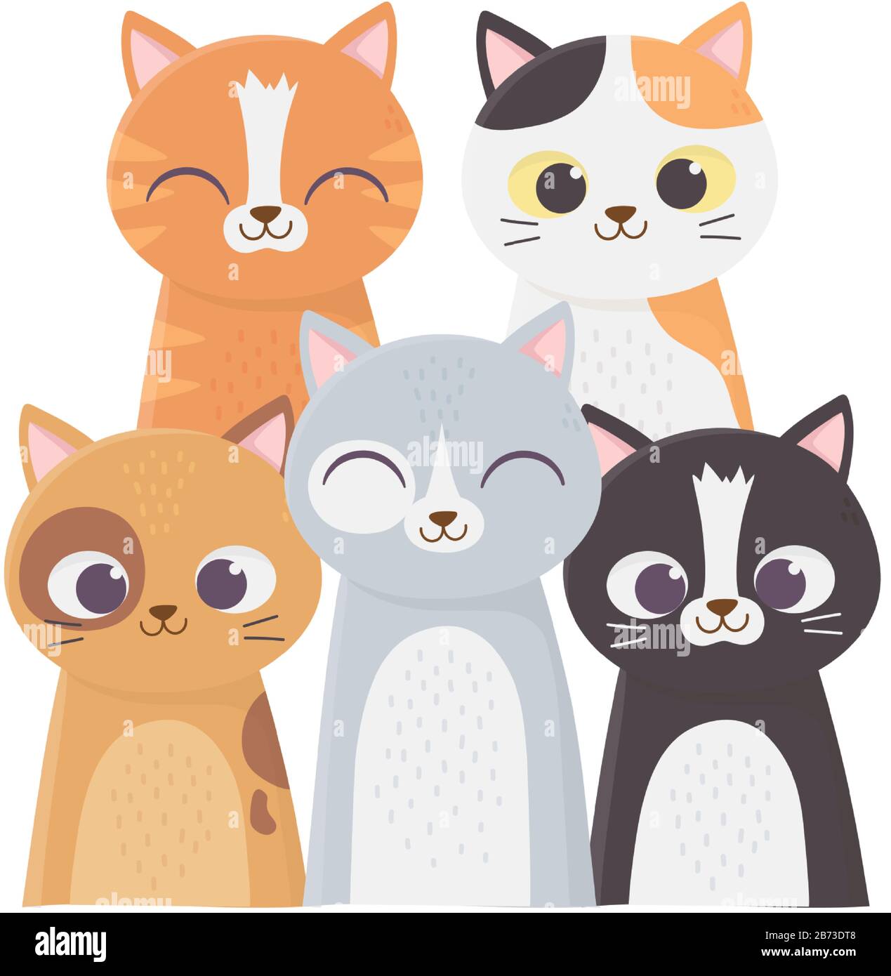 cats make me happy, many cats different breed cartoon vector ...