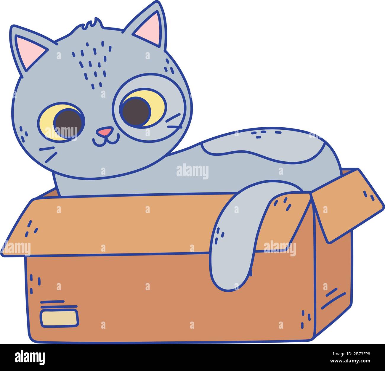 cute gray cat lying in the cardboard box cartoon vector illustration ...