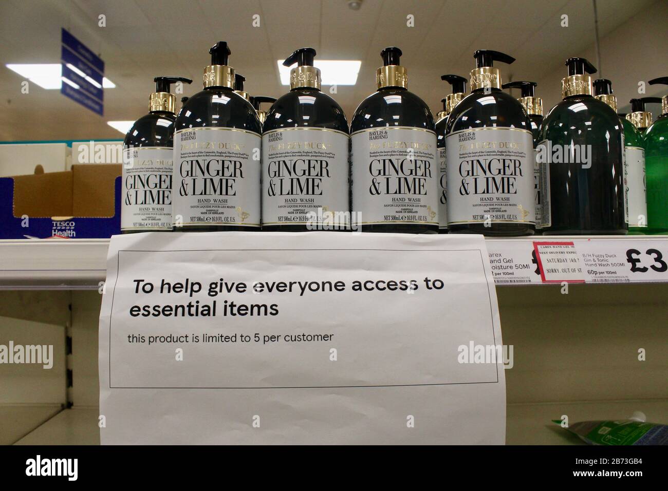 signs in tesco appeal to public to not panic buy and to limit purchases ...